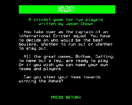 Howzat! (1986) - MobyGames