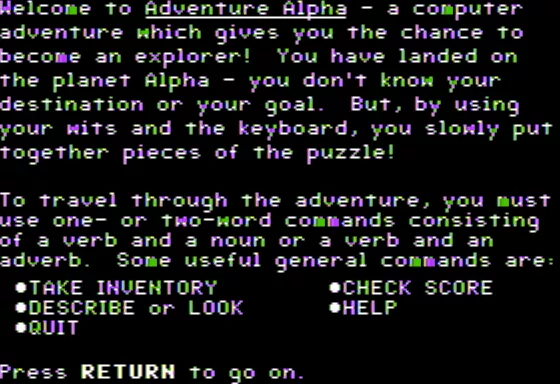 Adventure Alpha (1984) - MobyGames