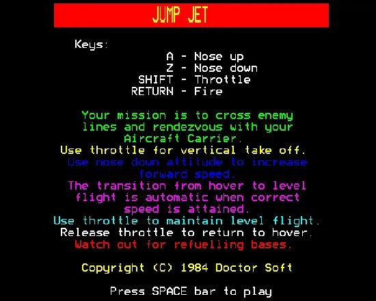 Jump-Jet (1984) - MobyGames