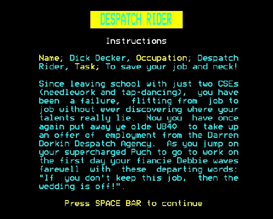 Despatch Rider (1987) - MobyGames