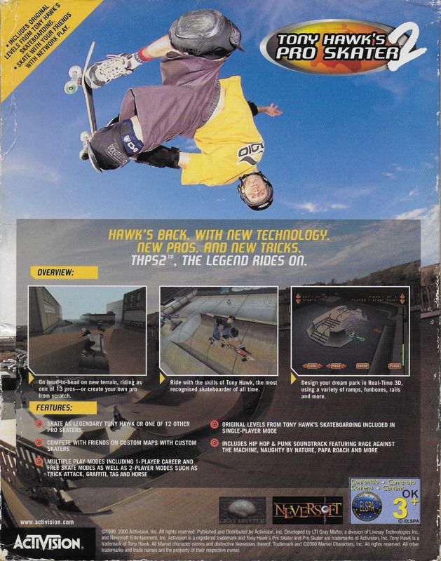 Tony Hawk's Pro Skater 2 cover or packaging material - MobyGames