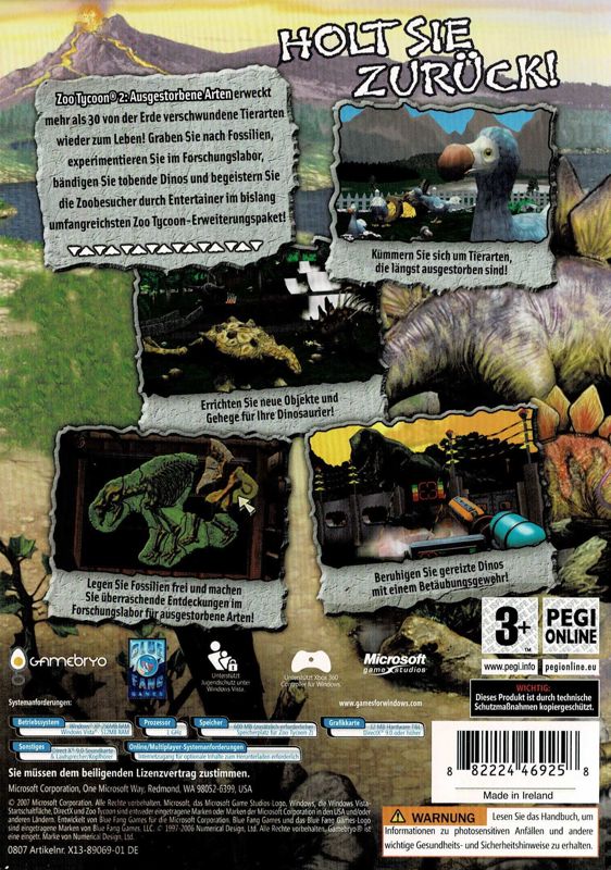 Zoo Tycoon 2: Extinct Animals cover or packaging material - MobyGames