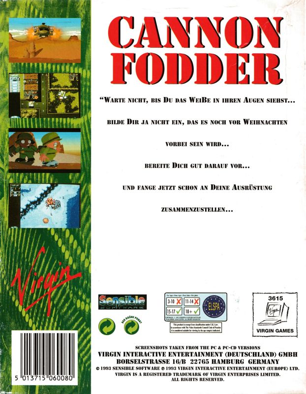 Cannon Fodder cover or packaging material - MobyGames