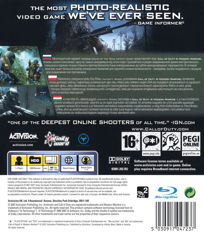 Call of Duty 4: Modern Warfare cover or packaging material - MobyGames