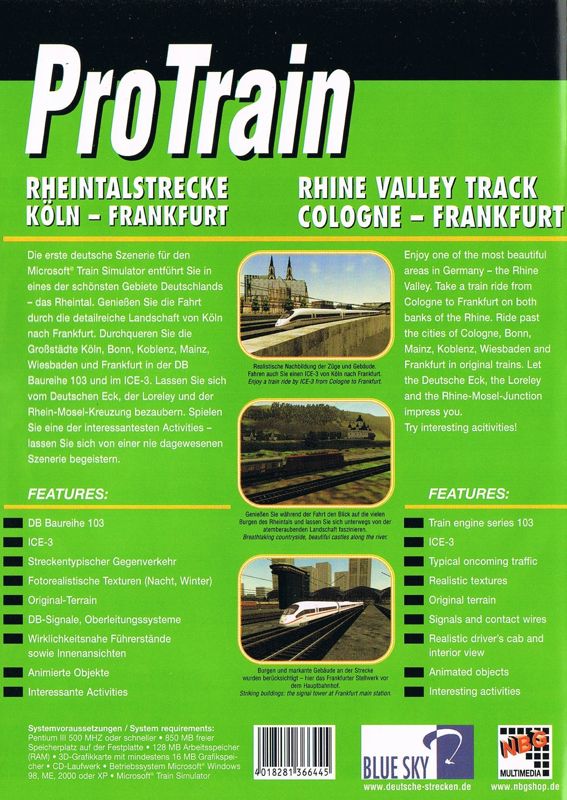 ProTrain: Rhine Valley Track - Cologne-Frankfurt cover or packaging material - MobyGames