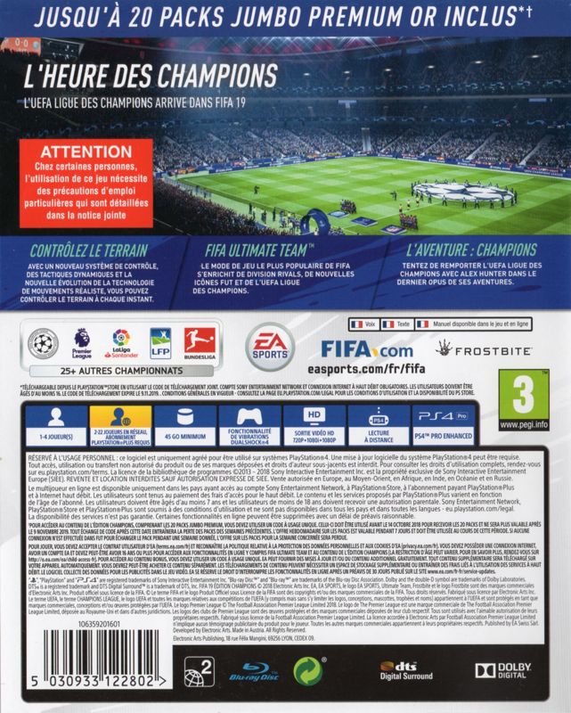 FIFA 19 (Champions Edition) cover or packaging material - MobyGames