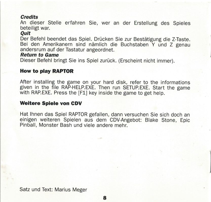 Raptor: Call of the Shadows cover or packaging material - MobyGames