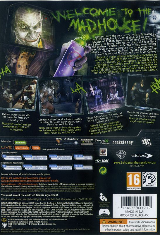Batman: Arkham Asylum cover or packaging material - MobyGames