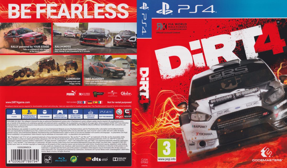 DiRT 4 cover or packaging material - MobyGames