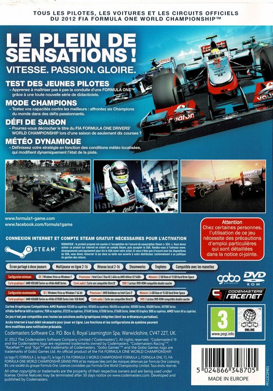 F1 2012 cover or packaging material - MobyGames