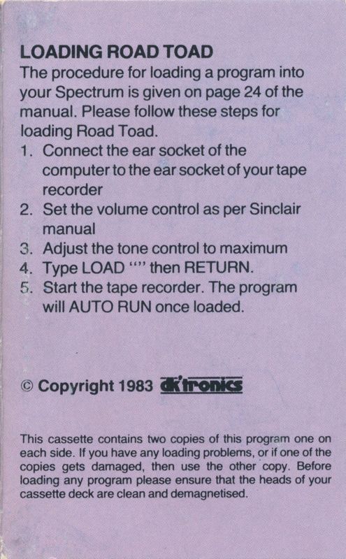 Road Toad cover or packaging material - MobyGames