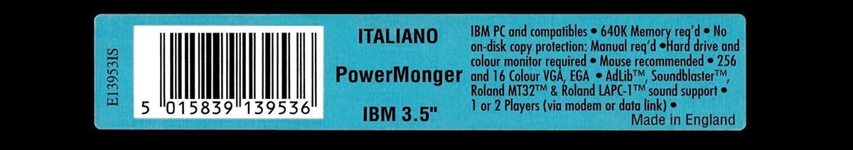 PowerMonger cover or packaging material - MobyGames