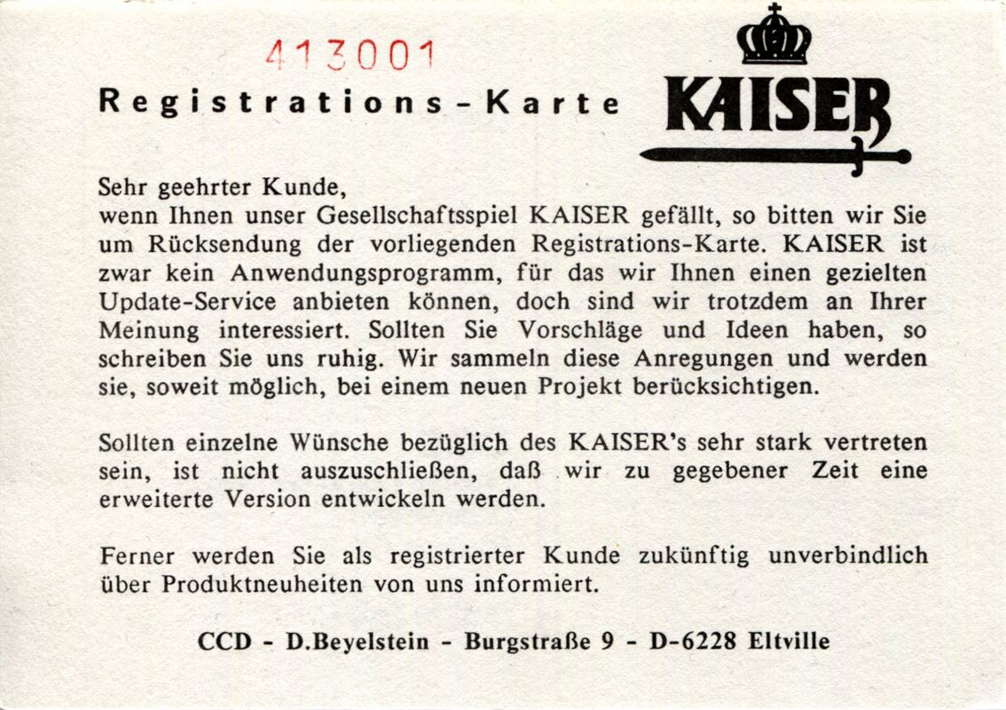 Kaiser cover or packaging material - MobyGames