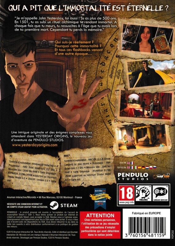 Yesterday: Origins cover or packaging material - MobyGames