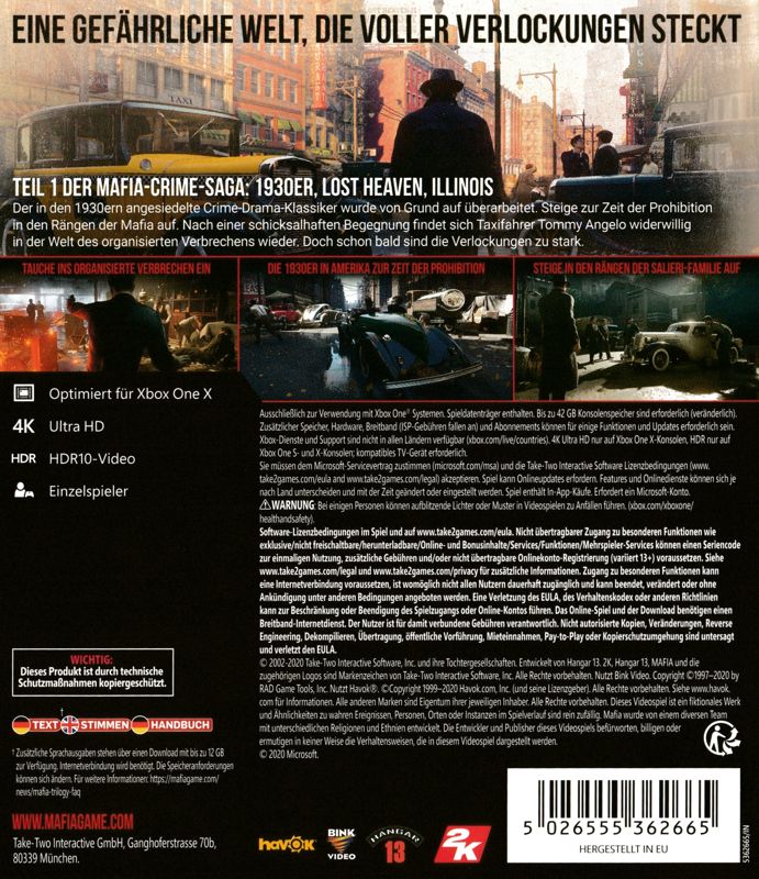 Mafia: Definitive Edition cover or packaging material - MobyGames