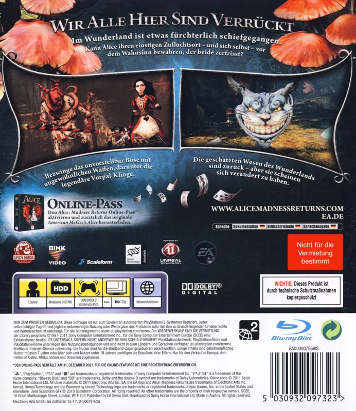 Alice: Madness Returns cover or packaging material - MobyGames