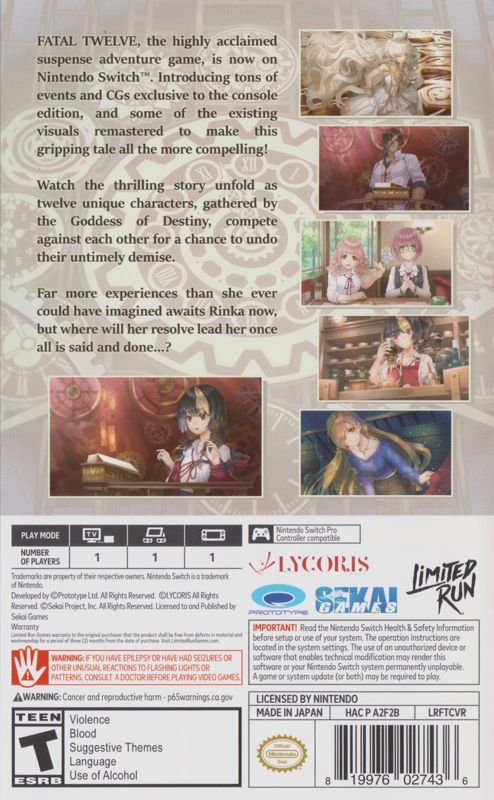 Fatal Twelve cover or packaging material - MobyGames