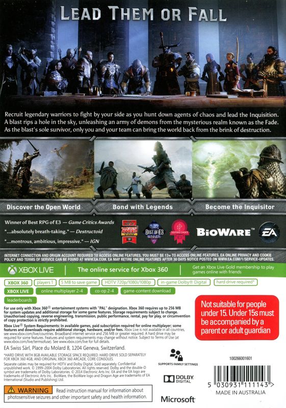 Dragon Age: Inquisition cover or packaging material - MobyGames