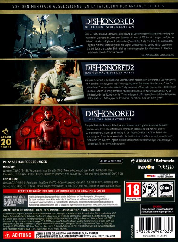 Dishonored: Complete Collection cover or packaging material - MobyGames