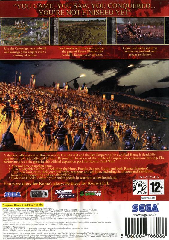 Rome: Total War - Barbarian Invasion cover or packaging material ...