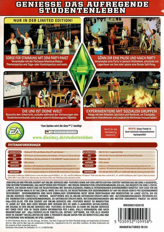 The Sims 3: University Life (Limited Edition) cover or packaging ...