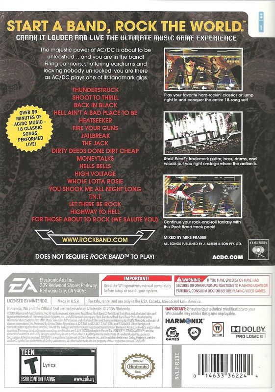 AC/DC Live: Rock Band - Track Pack cover or packaging material - MobyGames