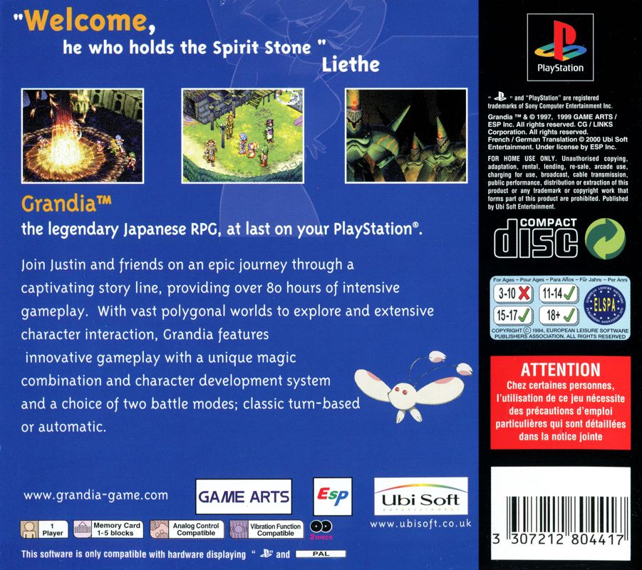 Grandia cover or packaging material - MobyGames