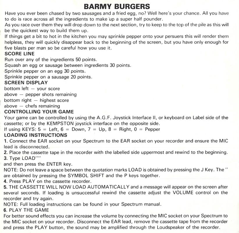 Barmy Burgers cover or packaging material - MobyGames