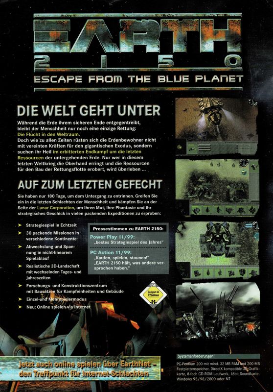 Earth 2150 cover or packaging material - MobyGames