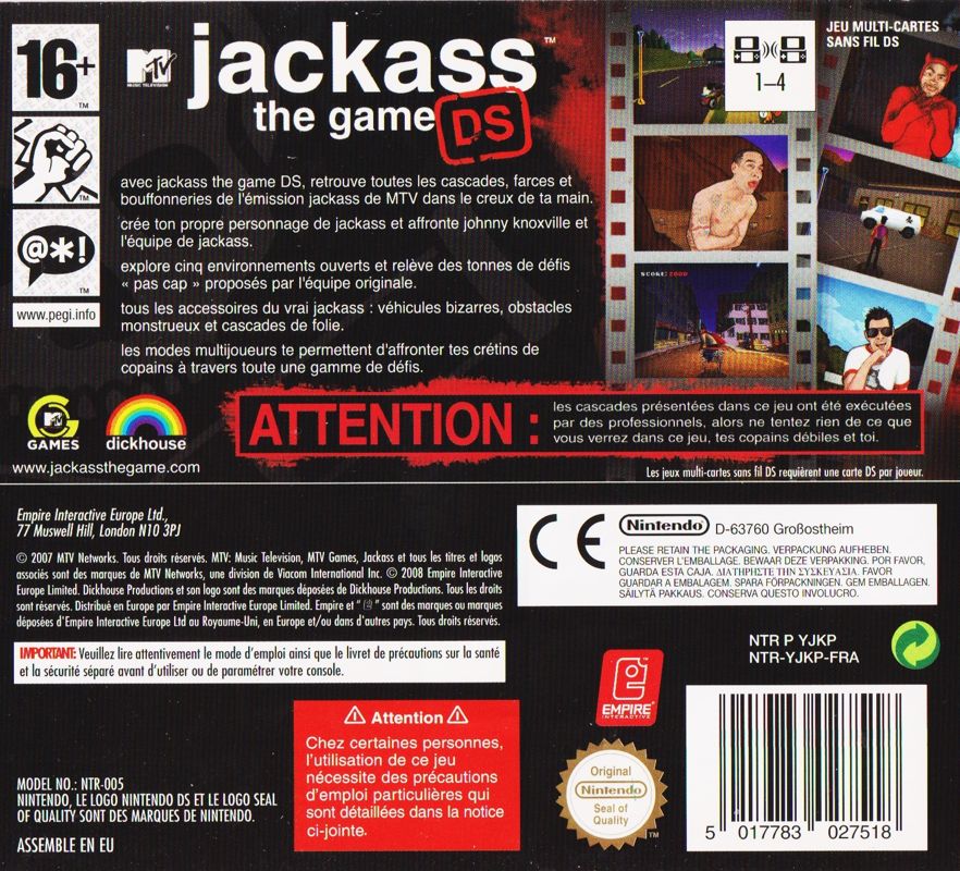 Jackass: The Game cover or packaging material - MobyGames