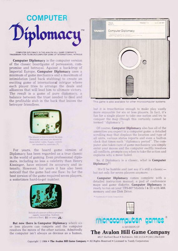 Computer Diplomacy cover or packaging material - MobyGames