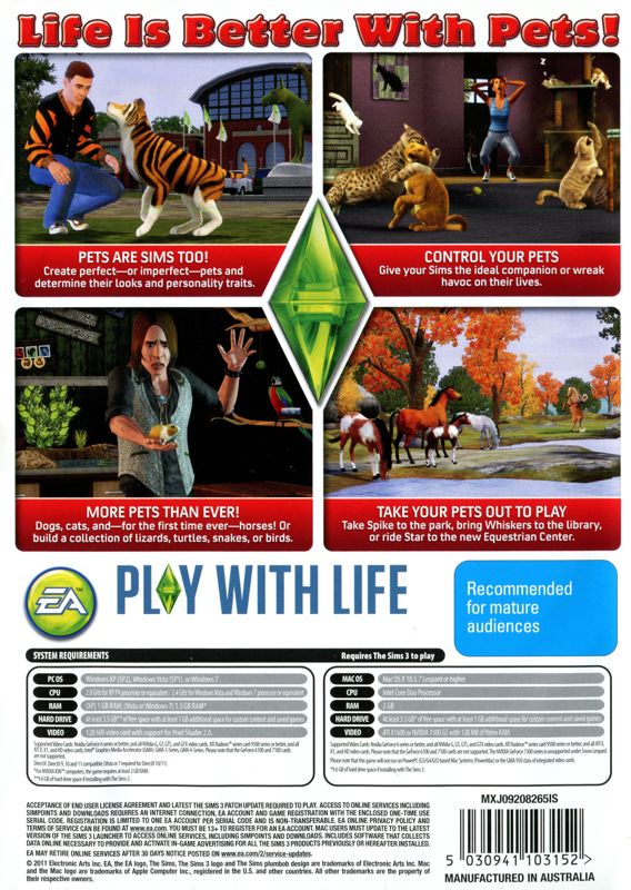 The Sims 3: Pets cover or packaging material - MobyGames