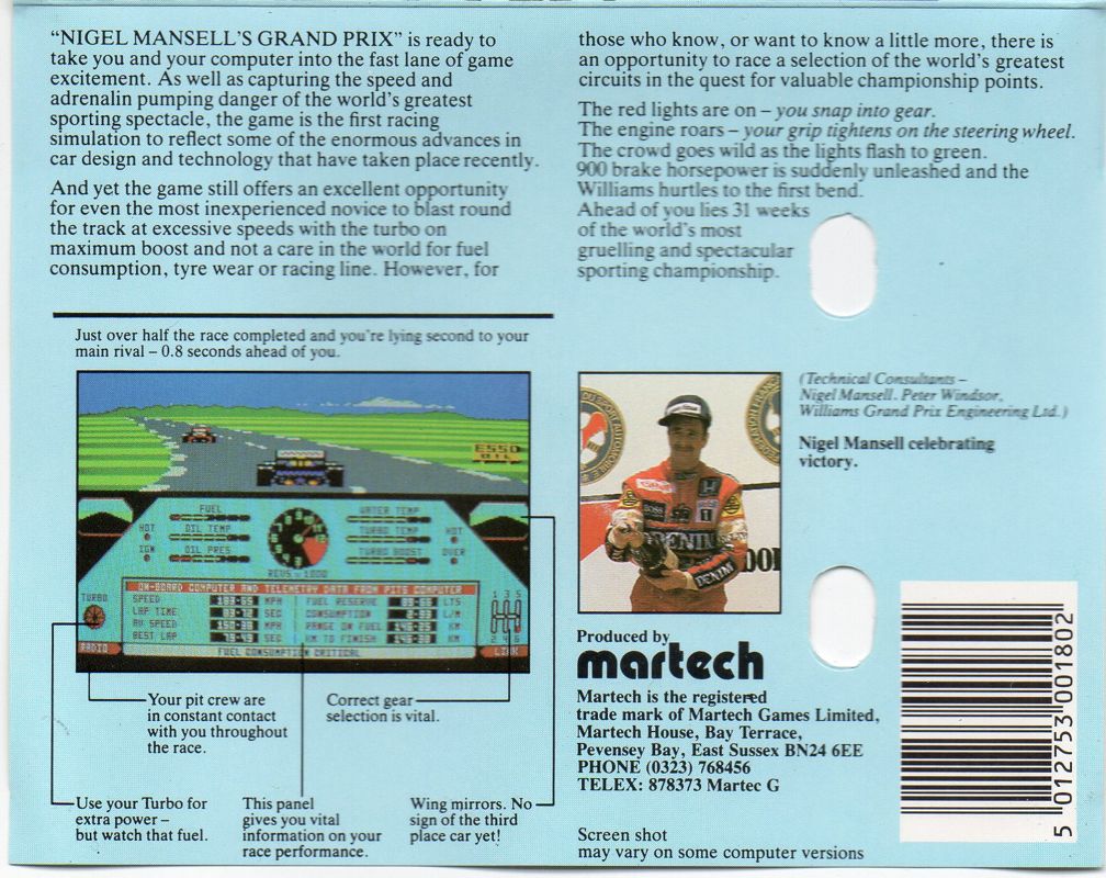 Nigel Mansell's Grand Prix cover or packaging material - MobyGames