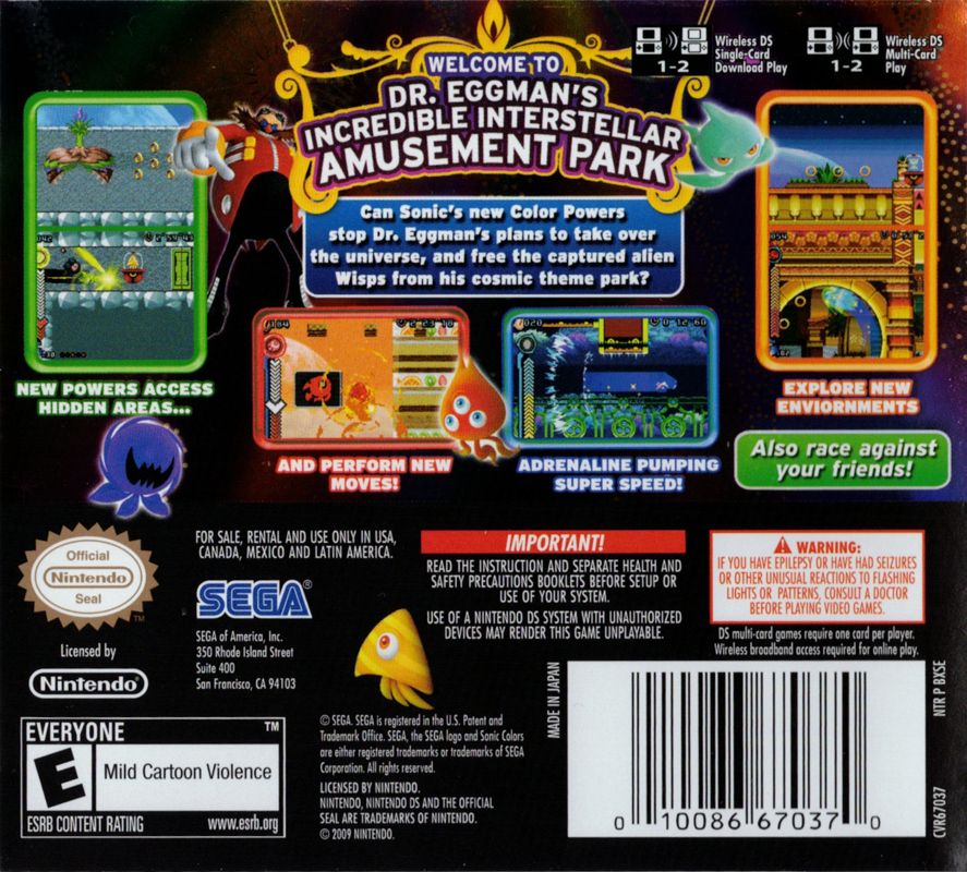 Sonic: Colors cover or packaging material - MobyGames