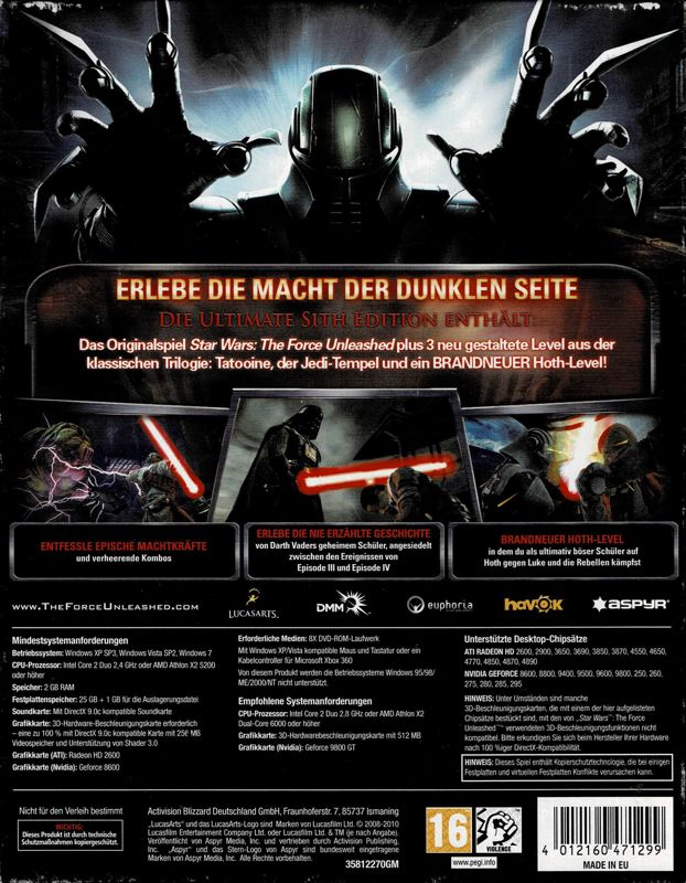 Star Wars: The Force Unleashed - Ultimate Sith Edition cover or packaging material - MobyGames