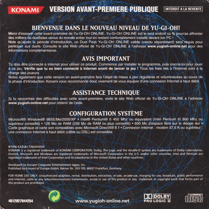 Yu-Gi-Oh!: Online - Phase 1 cover or packaging material - MobyGames