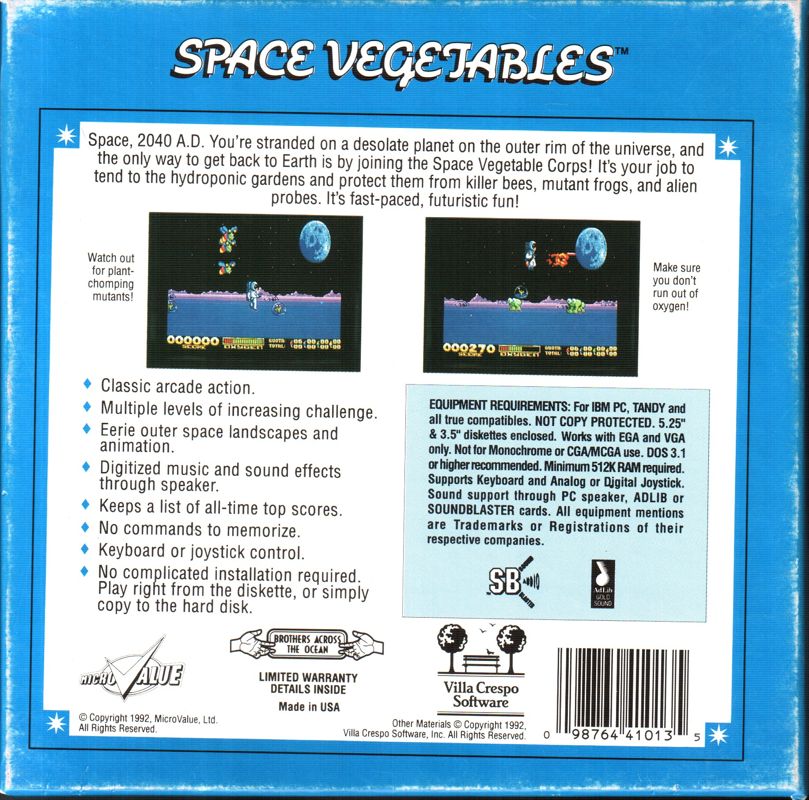 Space Vegetables cover or packaging material - MobyGames