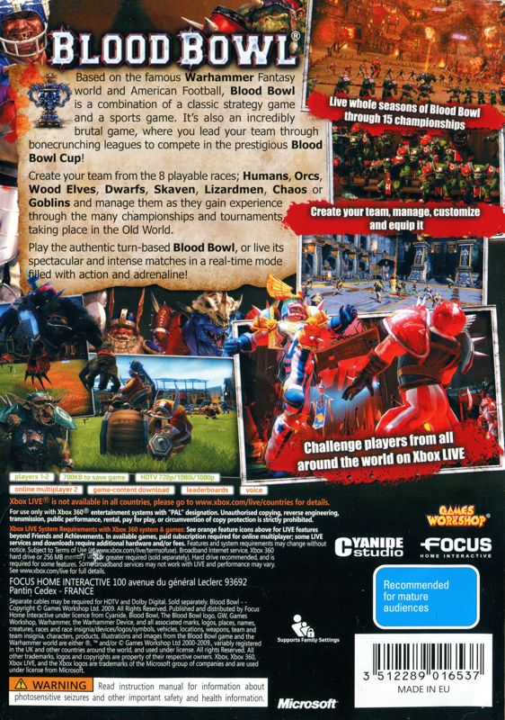 Blood Bowl cover or packaging material - MobyGames