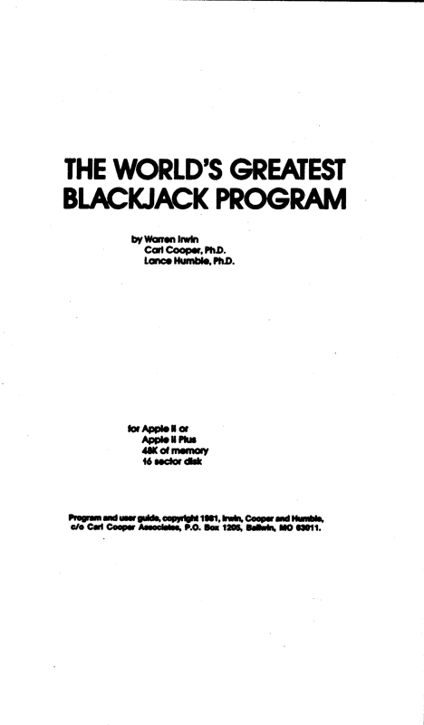 The Worlds Greatest Blackjack Program cover or packaging material ...