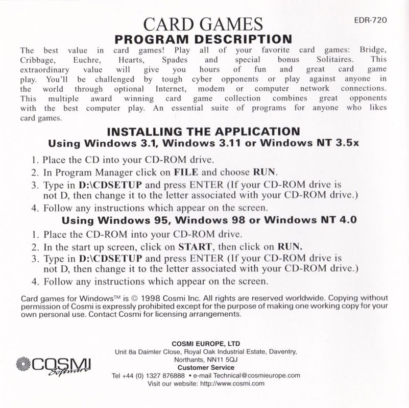 Card Games cover or packaging material - MobyGames