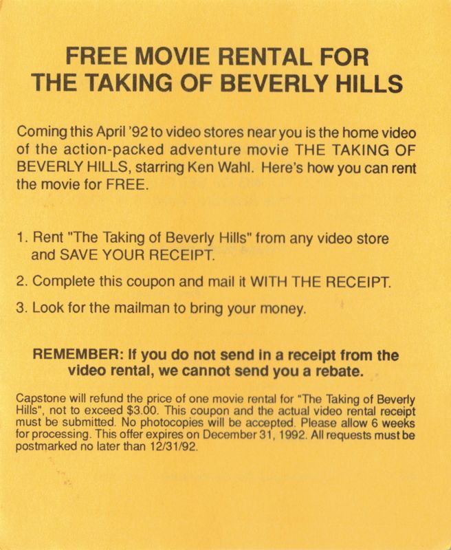 The Taking of Beverly Hills cover or packaging material - MobyGames