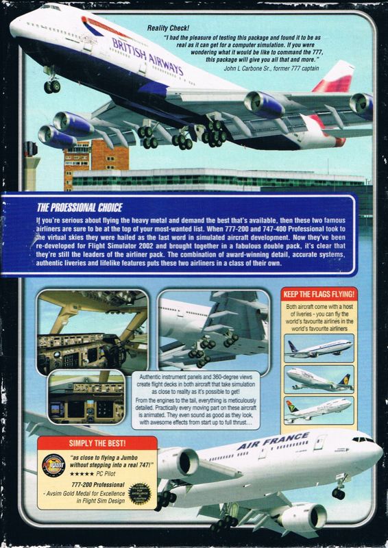 World Airliners: 747-400 and 777-200 Professional cover or packaging material - MobyGames