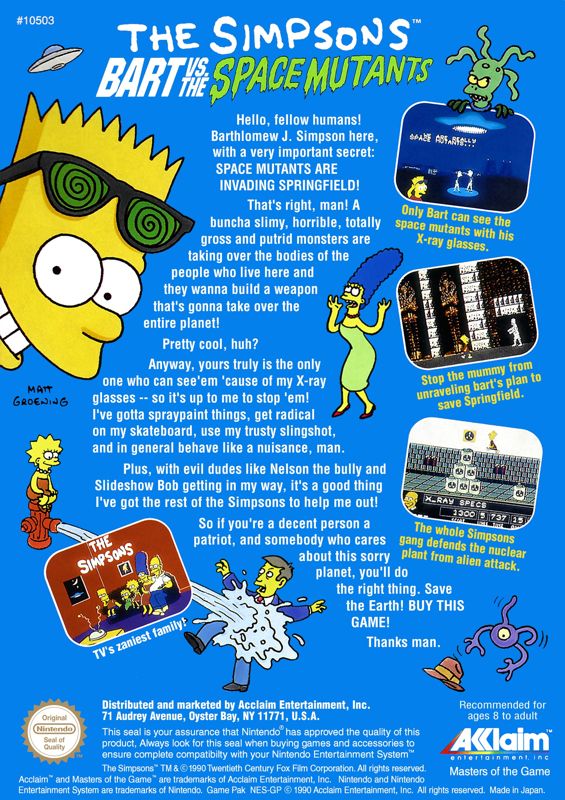 The Simpsons: Bart vs. the Space Mutants cover or packaging material - MobyGames