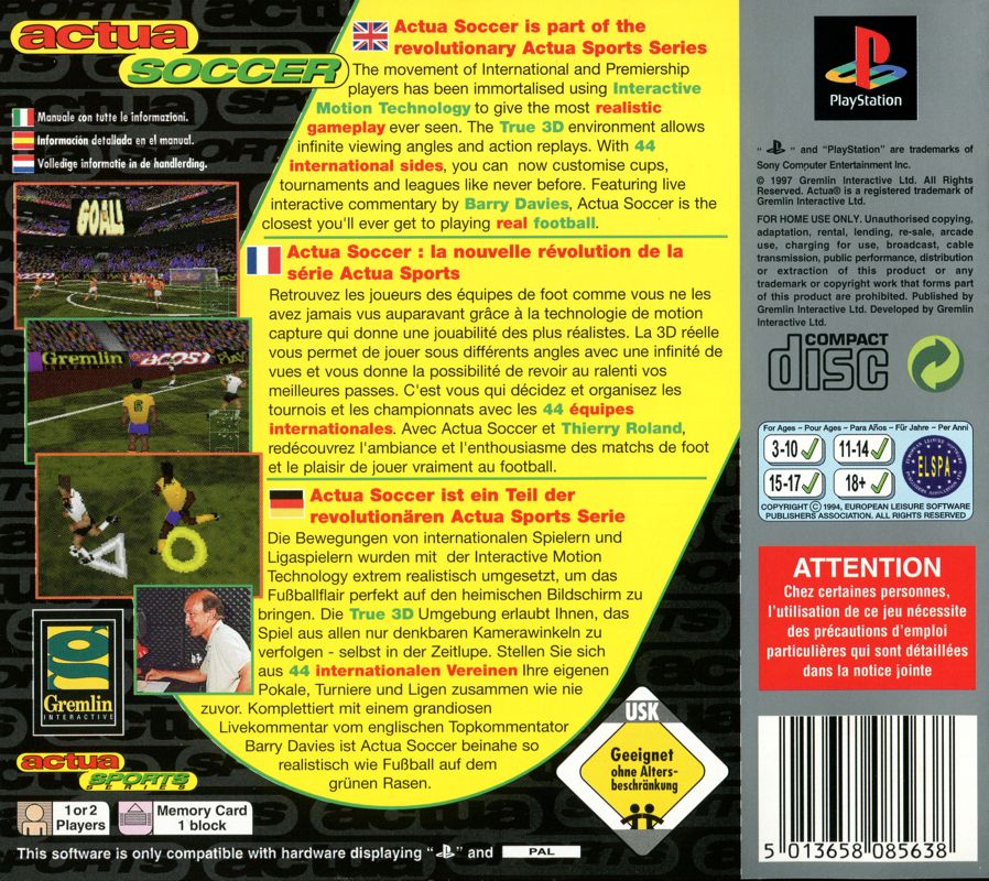VR Soccer '96 cover or packaging material - MobyGames