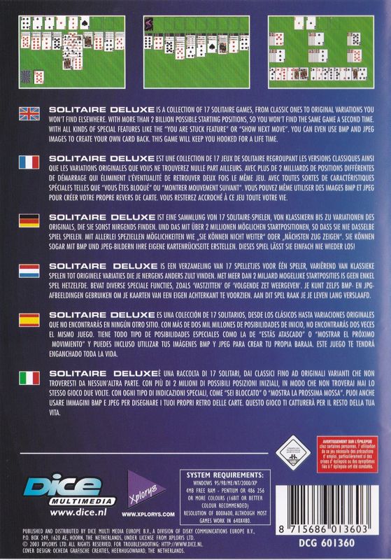 Solitaire Deluxe cover or packaging material - MobyGames