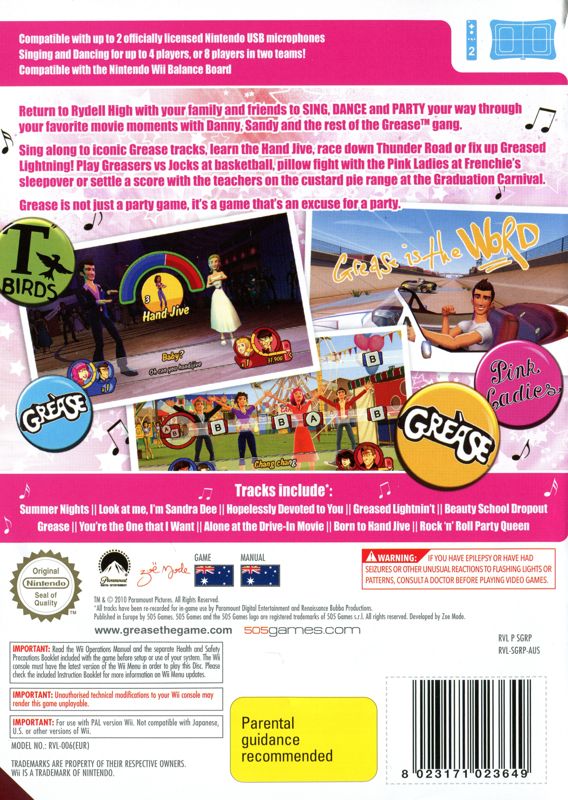 Grease: The Official Video Game cover or packaging material - MobyGames