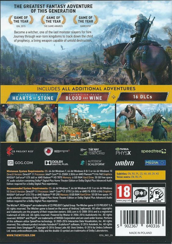 The Witcher 3: Wild Hunt - Complete Edition cover or packaging material ...