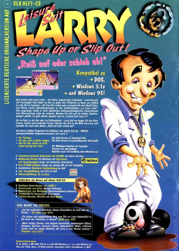 Leisure Suit Larry 6: Shape Up or Slip Out! cover or packaging material - MobyGames