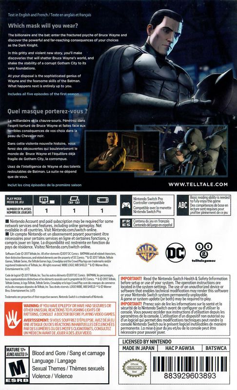 Batman: The Telltale Series cover or packaging material - MobyGames