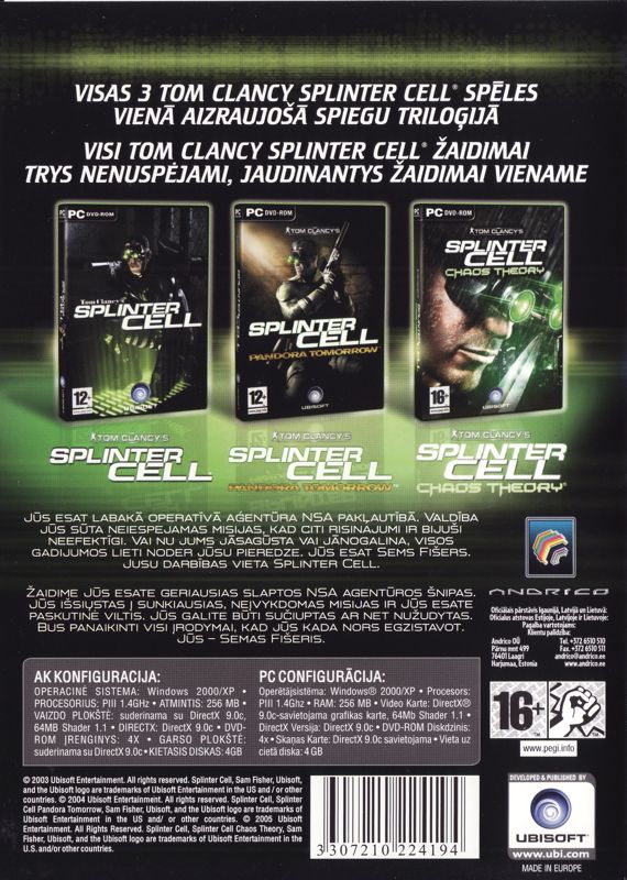 Tom Clancy's Splinter Cell Trilogy cover or packaging material - MobyGames
